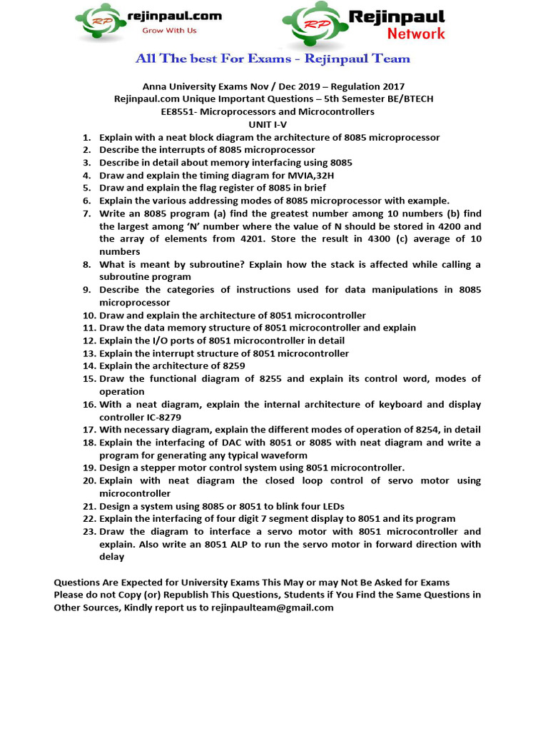 EE8551_MM_ND19_I_REJINPAUL | PDF | Microcontroller | Computer Engineering