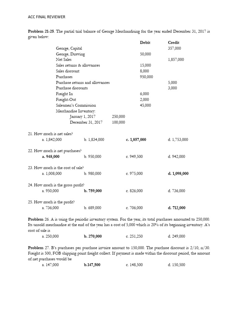 ACC FINAL REVIEWER - Problems | PDF | Debits And Credits | Business