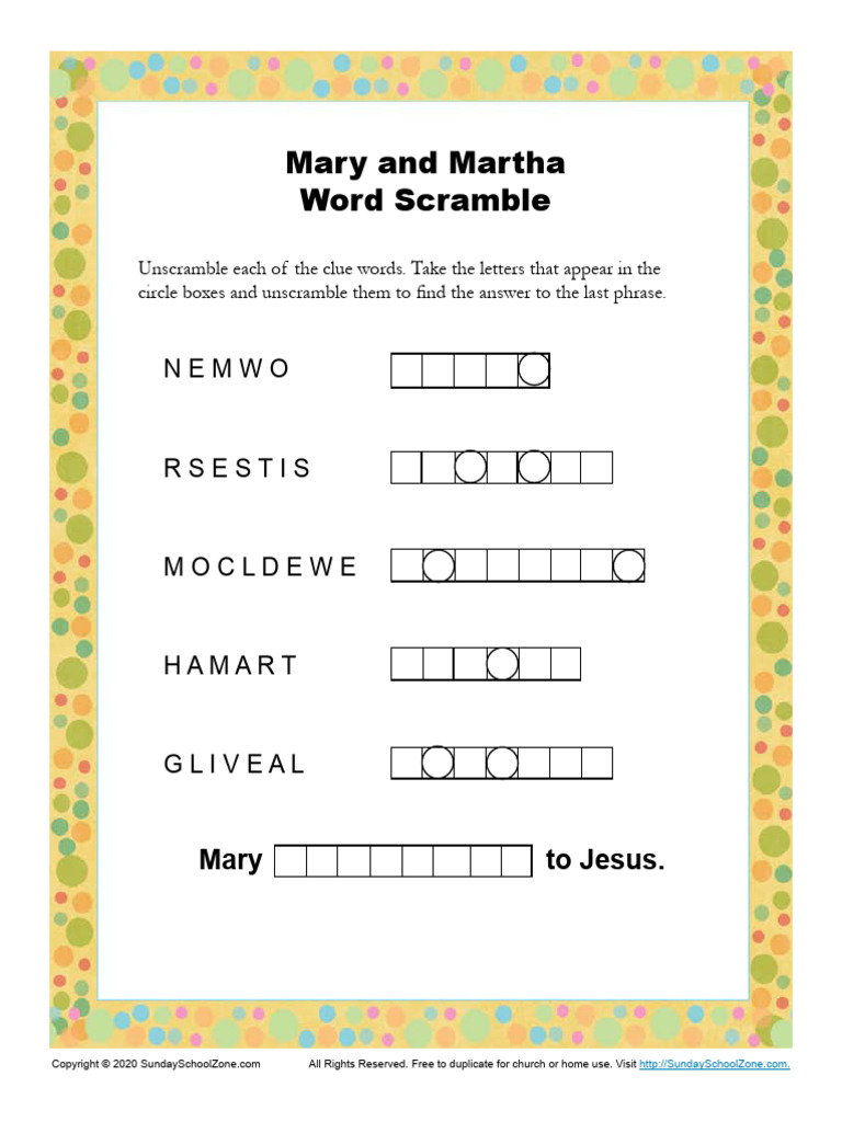 Mary and Martha Word Scramble Game | PDF