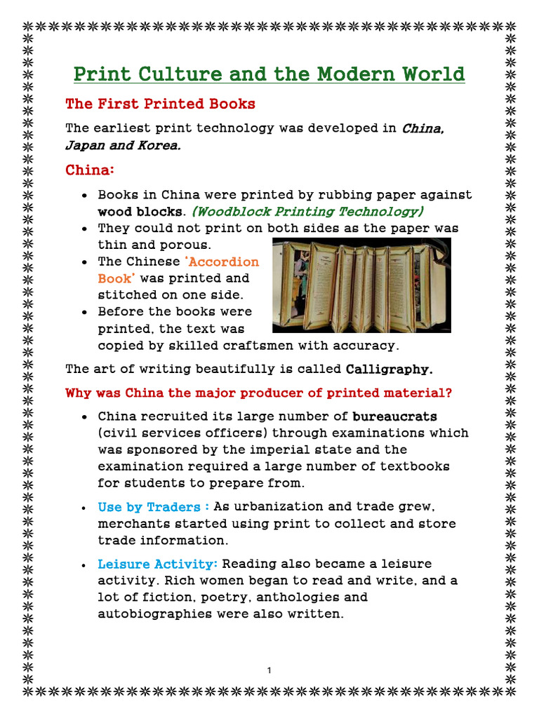 Print Culture and the Modern World Final Notes 2024 | PDF | Books ...