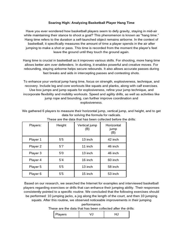 Basketball Hang Time Analysis & Improvement | PDF