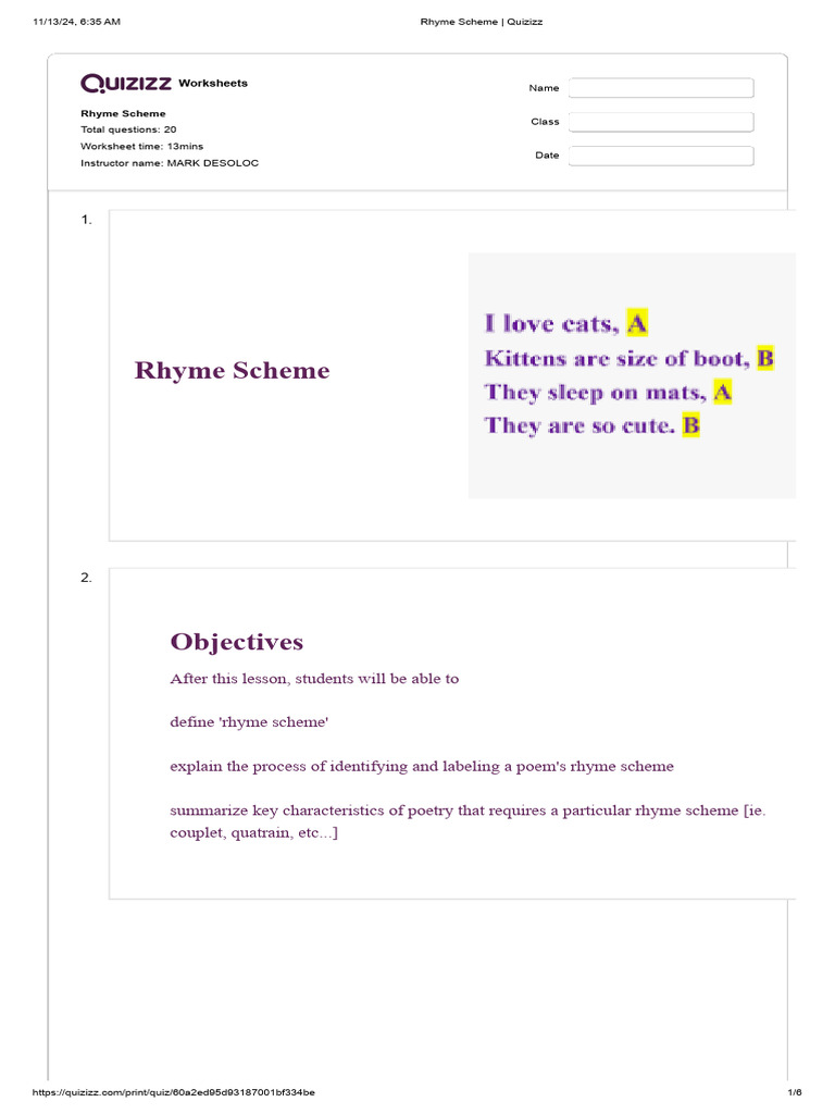 Rhyme Scheme Quizizz | PDF | Poetry | Rhyme