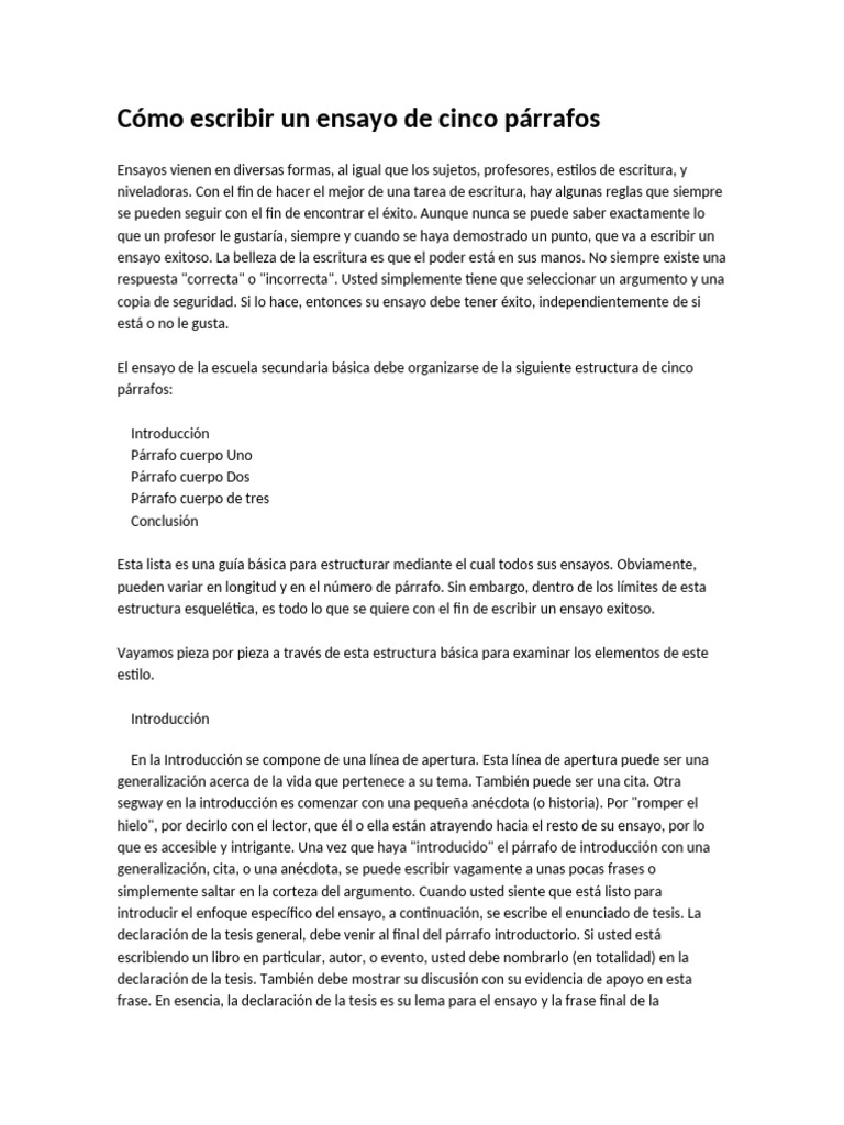 Cómo Escribir Un Ensayo de Cinco Párrafos | PDF | Ensayos