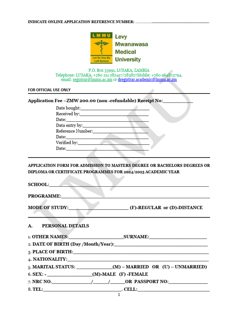 Lmmu 2025 Application Form Final | PDF
