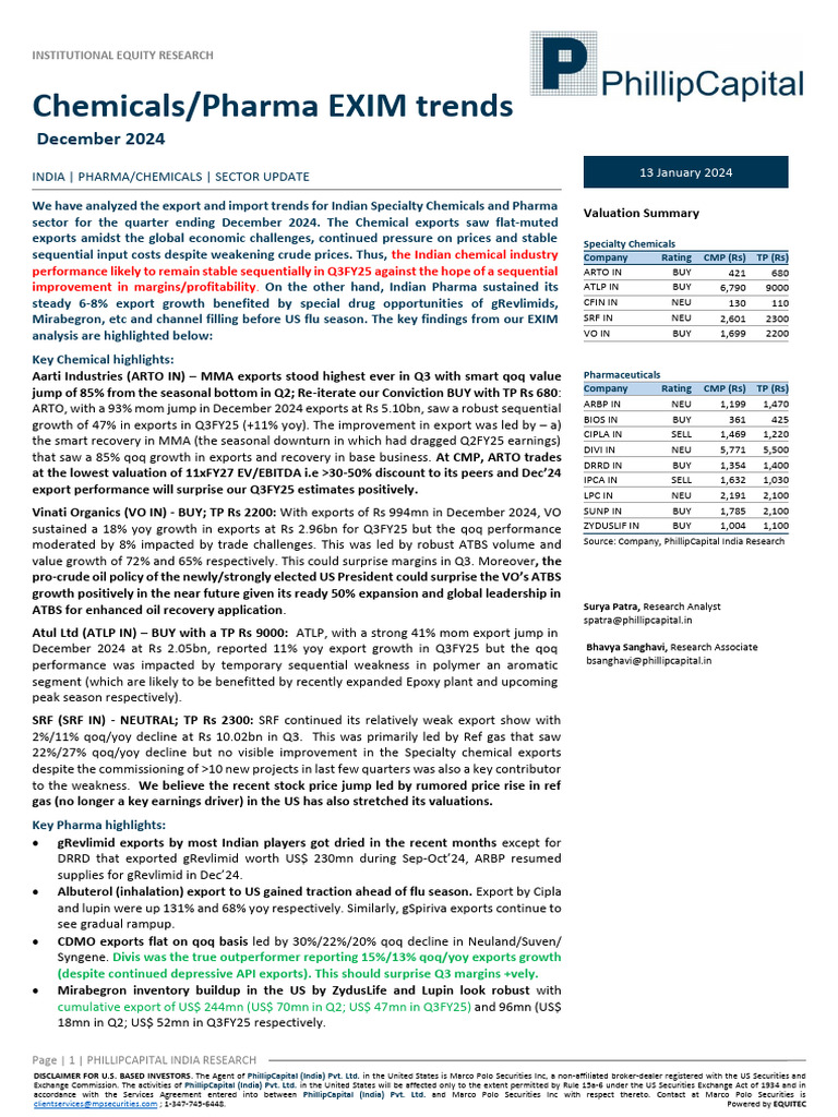 PC Pharma and Chemicals EXIM Monthly Update Jan 2025 20250113083321 | PDF | Pharmaceutical Industry