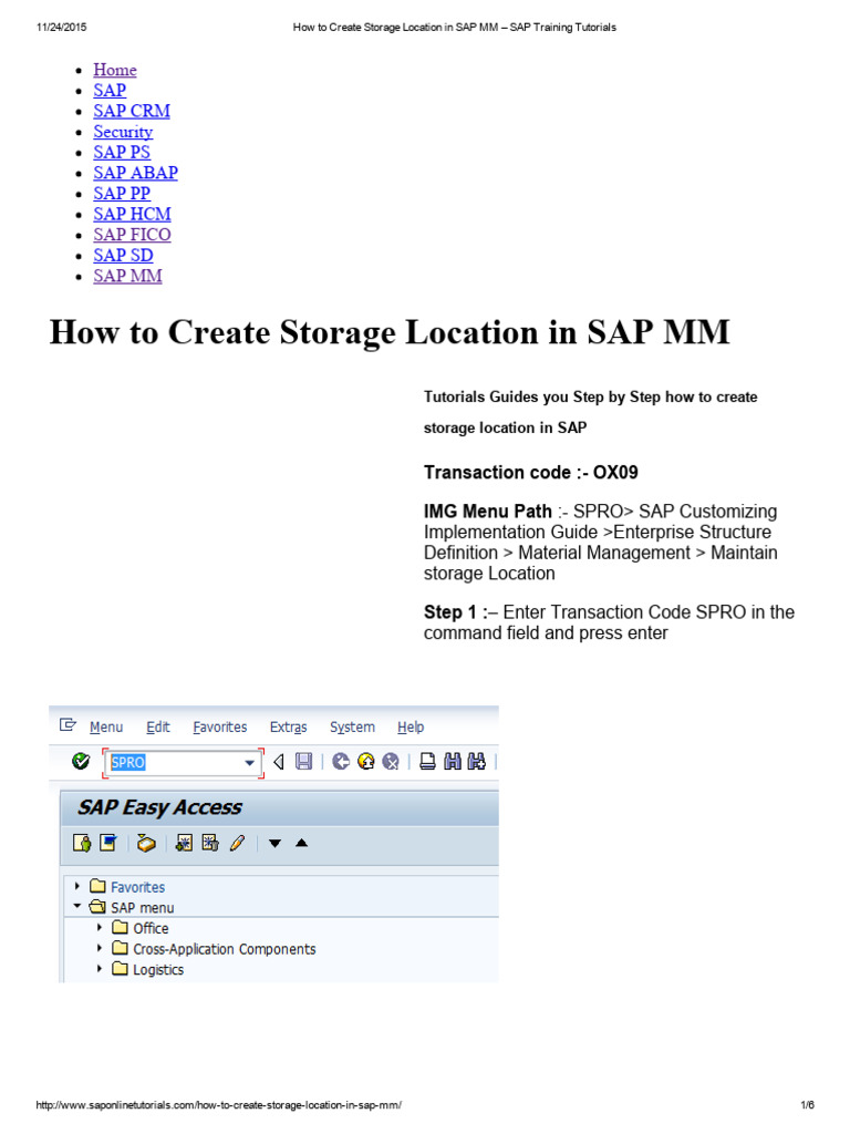 6 How To Create Storage Location In Sap Mm Sap Training Tutorials Pdf Computer