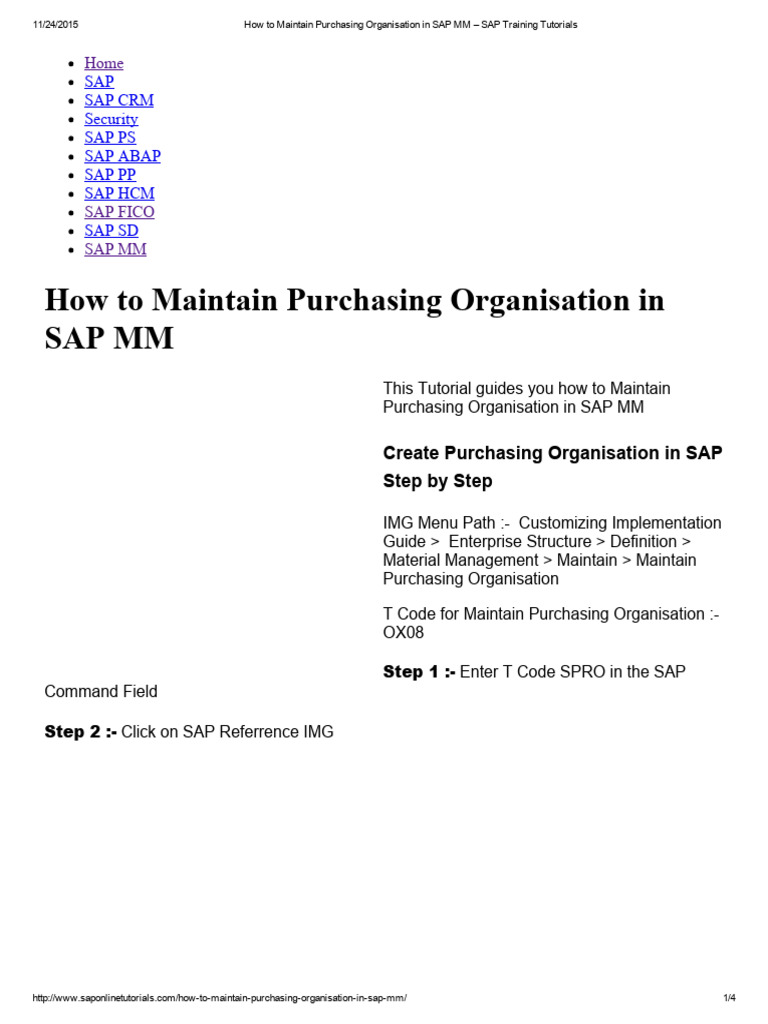 SAP MM Purchasing Org Setup Guide | PDF | Computing | Software