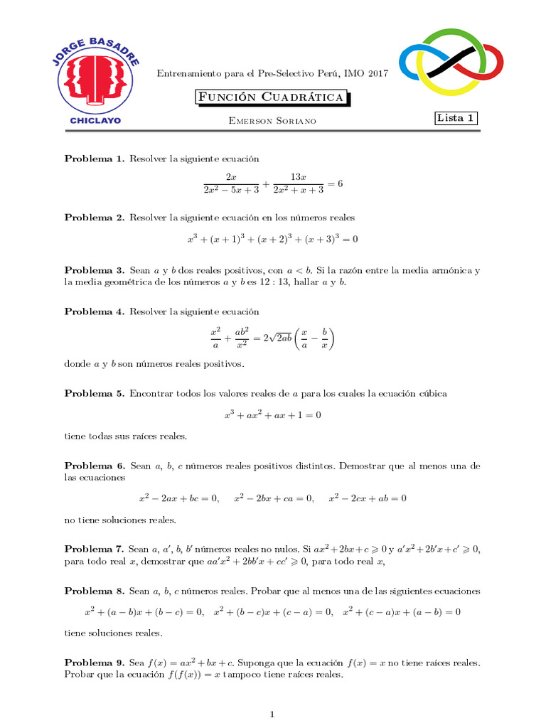 Álgebra (Lista 1) | PDF | Ecuaciones | Factorización