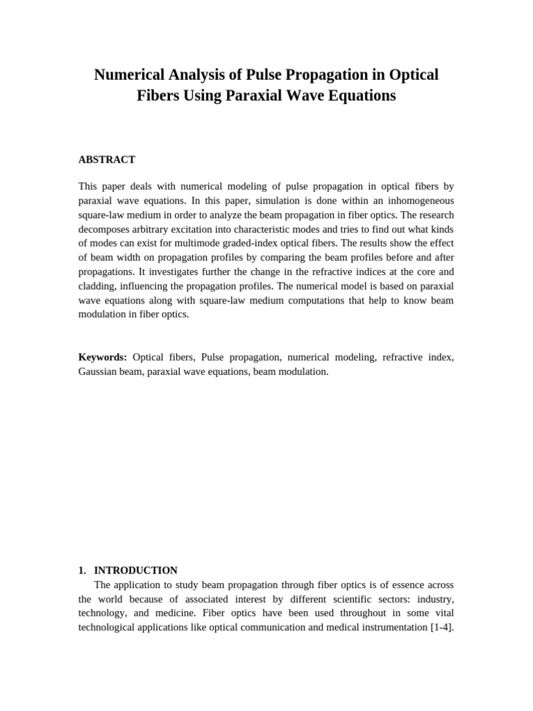 Numerical Analysis of Pulse Propagation in Optical Fibers Using ...