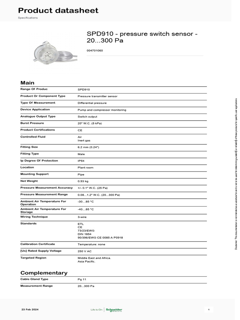 Schneider Electric - Pressure-Sensors - 004701060 | PDF | Pressure ...