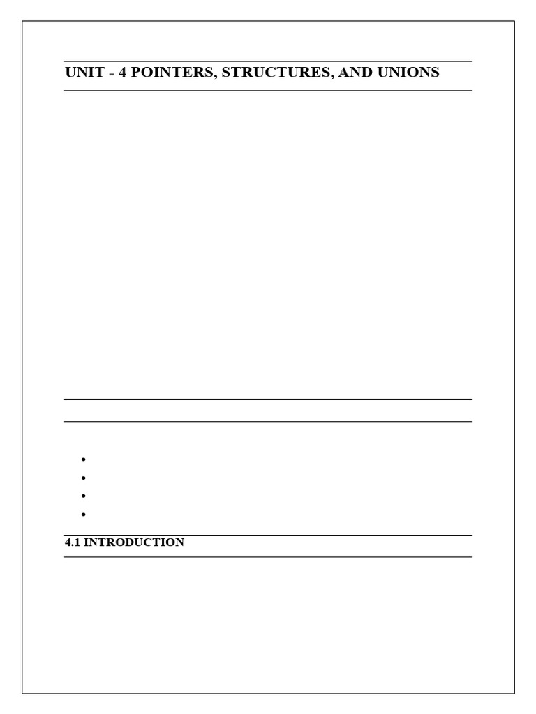 Unit IV - Pointers, Structures, and Unions | PDF | Pointer (Computer ...