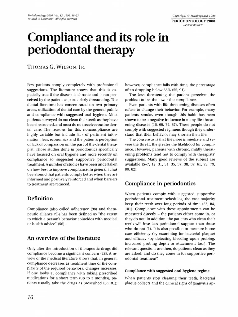 Compliance and Its Role in Periodontal Therapy | PDF | Periodontology ...