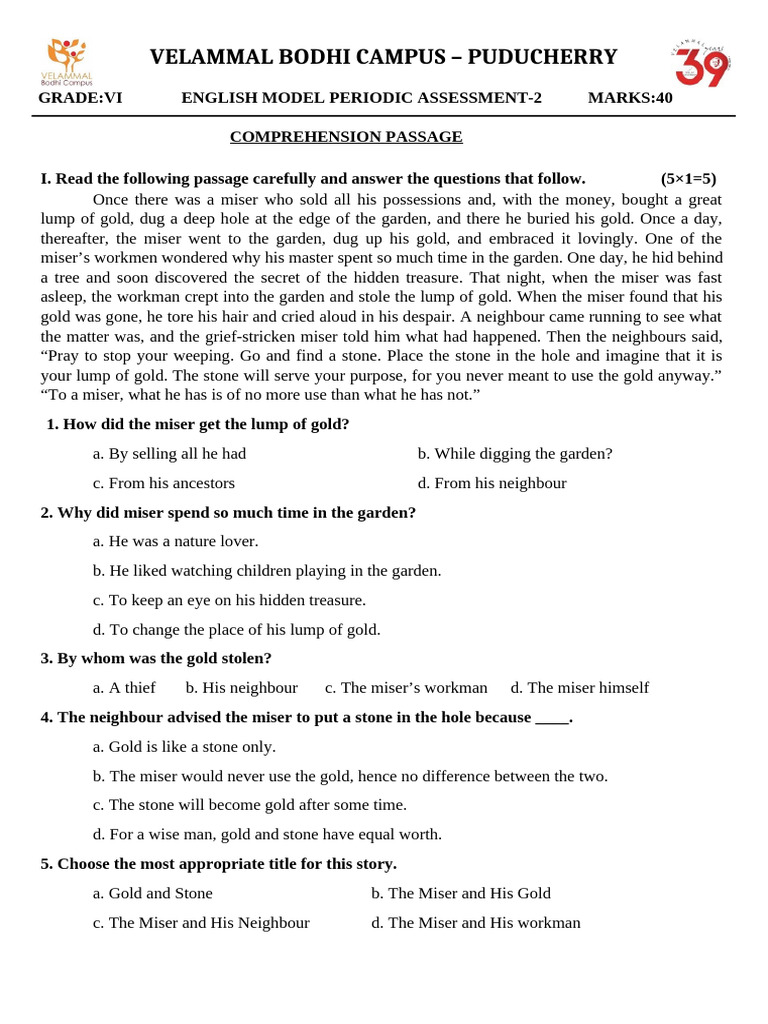 Grade 6-PA2 ENGLISH Model QP 051224 | PDF | Phrase | Verb