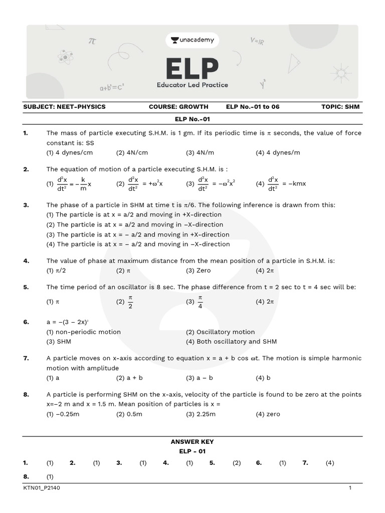 SHM Concepts for Simple Pendulum | PDF | Oscillation | Applied And ...