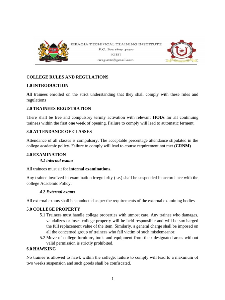 College Rules and Regulations | PDF | Government | Justice