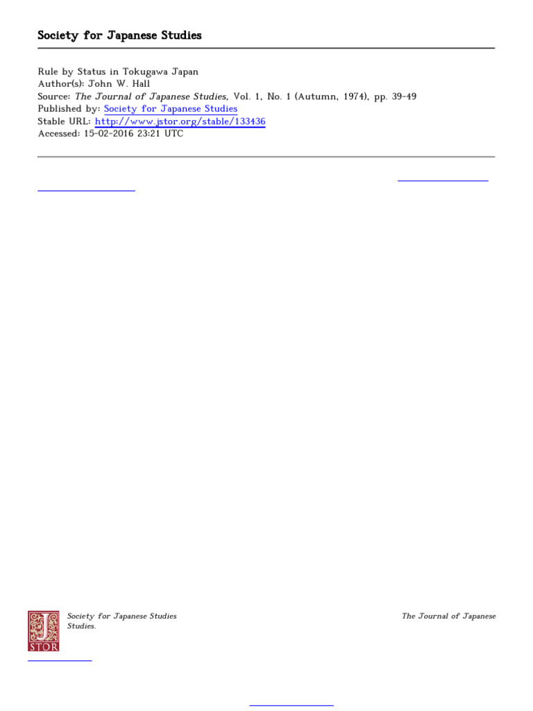 Tokugawa Japan's Class Structure Analysis | PDF