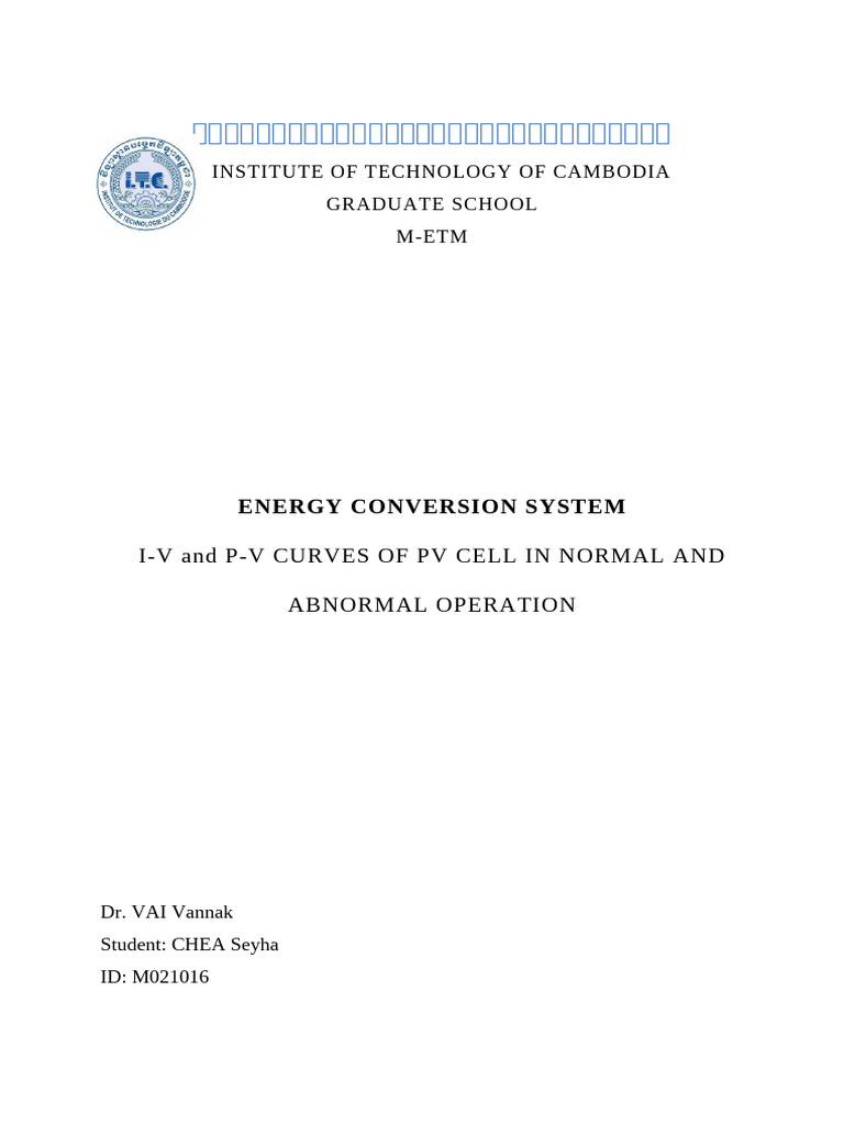 Assignment01_I-V_P-V_normal (CHEA_Seyha) | PDF | Photovoltaics | Solar Panel