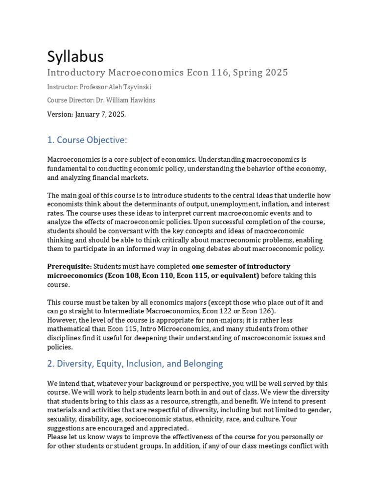 Introductory Macroeconomics Syllabus 2025 | PDF | Macroeconomics ...