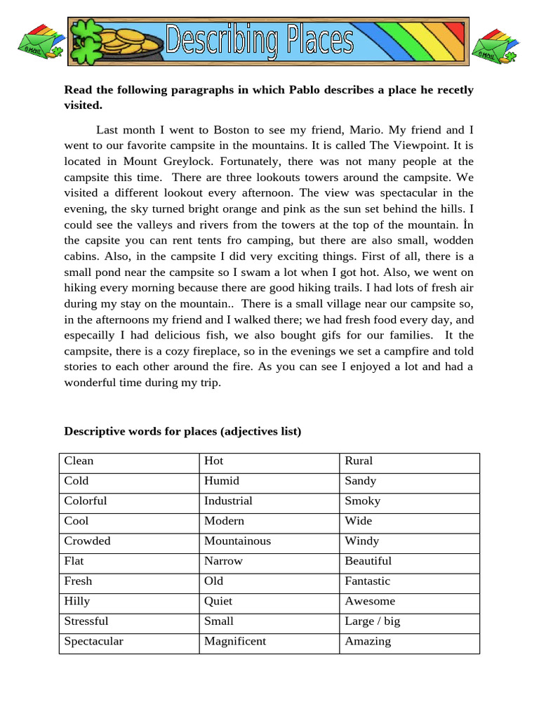 Reading Comprehension - Describing Places | PDF | Bogotá | Campsite
