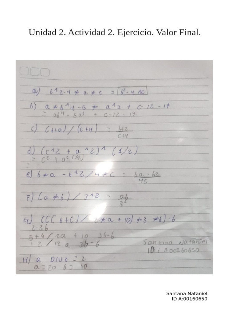 Unidad 2. Actividad 2. Ejercicio. Valor Final. | PDF