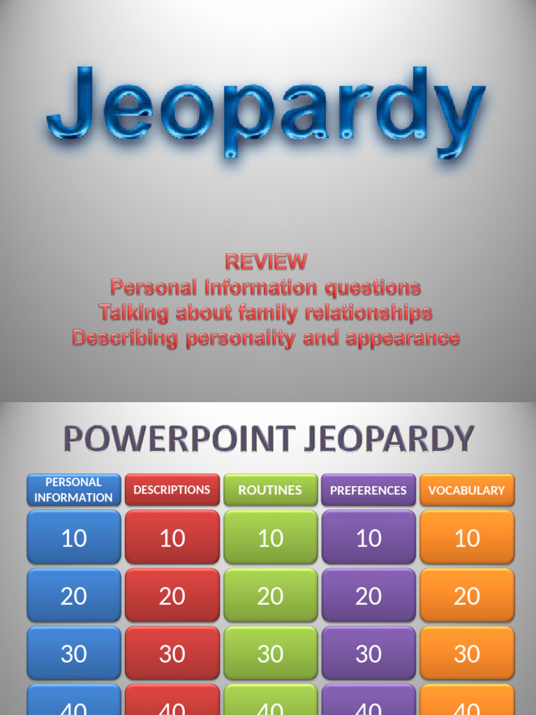 Jeopardy Pre-K Review | PDF | Linguistics | Grammar