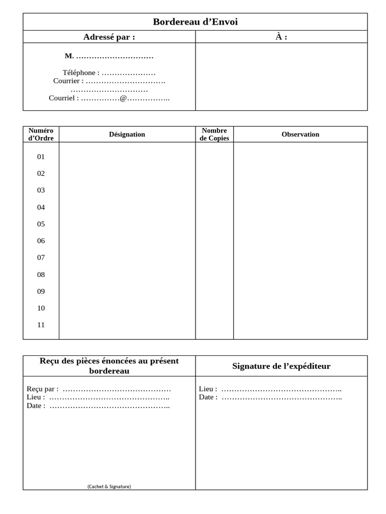 Bordereau D'envoi Modèle | PDF