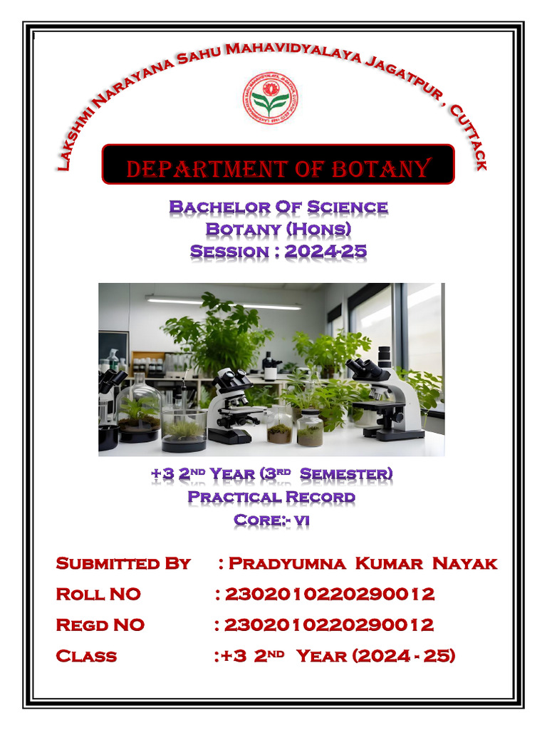 B.Sc. Botany (Hons) 2nd Year Practical Record | PDF