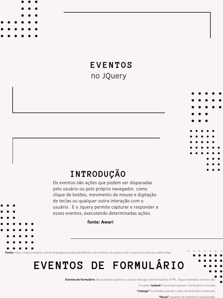 Eventos no jQuery: Guia Essencial | PDF | Modelo de Documento por Objetos (DOM) | J Query