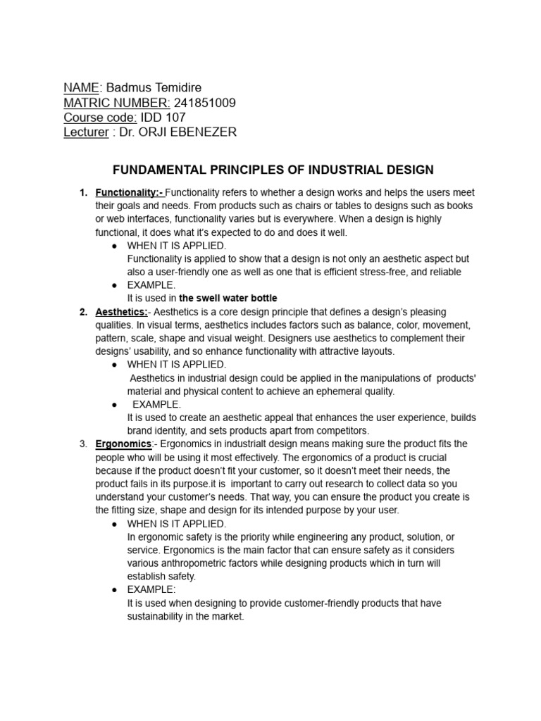 Industrial Design IDD109 | PDF | Usability | Human Factors And Ergonomics