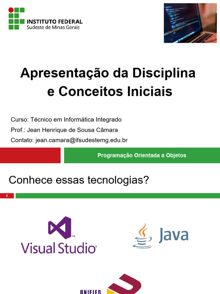 1. Apresentao Da Disciplina e Introduo Ao Java | PDF | Linguagem de ...