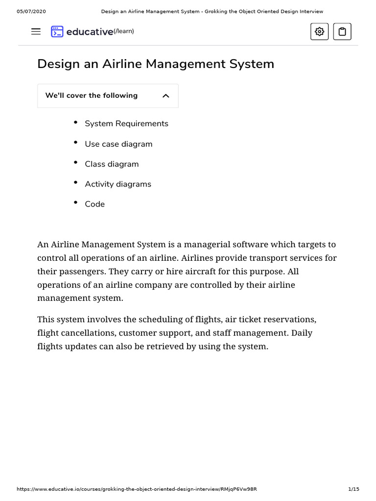 Design An Airline Management System - Grokking The Object Oriented Design Interview | PDF ...