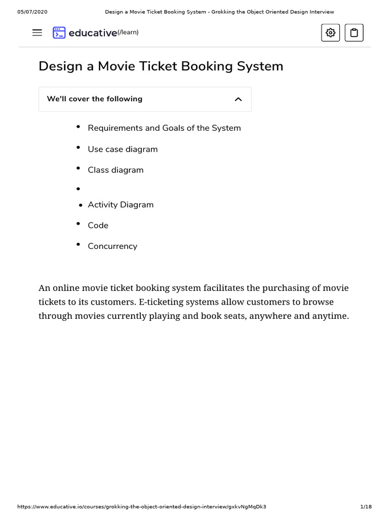 Design a Movie Ticket Booking System - Grokking the Object Oriented Design Interview | PDF ...