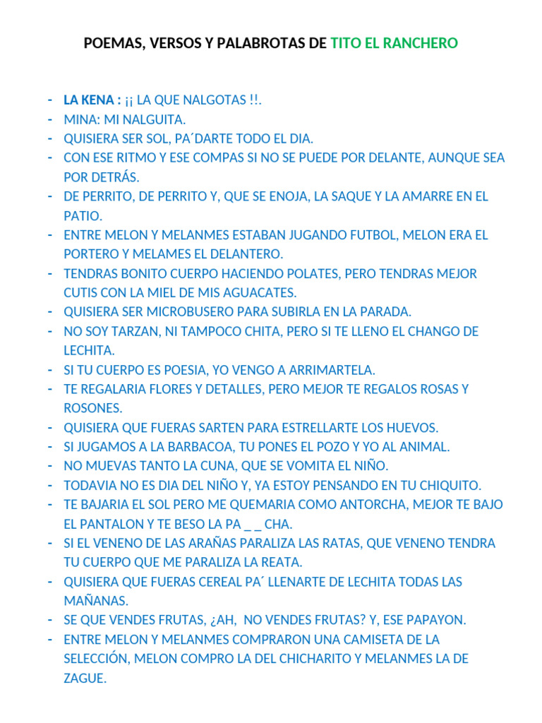 Poemas, Versos y Palabrotas de Tito El Ranchero | PDF