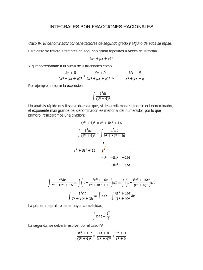 022 Cálculo Integral Fracciones Racionales IV | PDF | Integral | Matemáticas