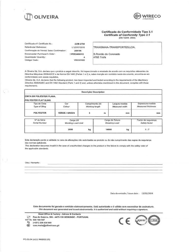 Cintas 3 M 2 Ton | PDF