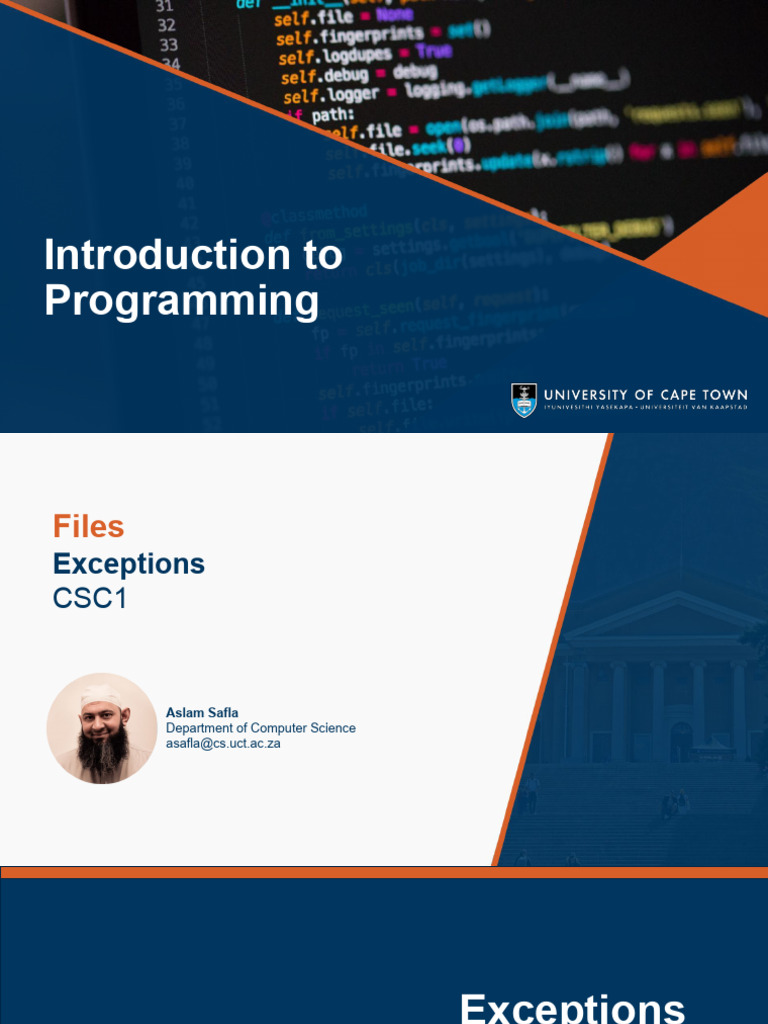 CSC1015F - Files Exceptions | PDF | Software Development | Computer Programming