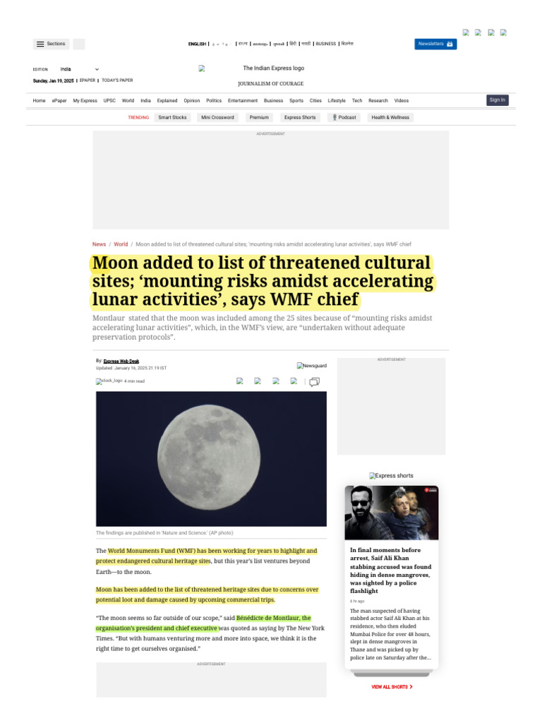 Moon Included in World Monuments Fund List | PDF | Moon | Neil Armstrong