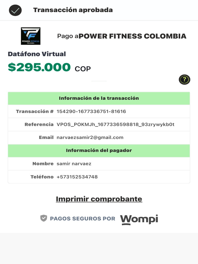 Pago Aprobado a Power Fitness Colombia | PDF