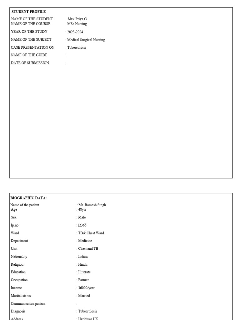 Tuberculosis Case Study in Nursing | PDF | Respiratory Tract | Lung