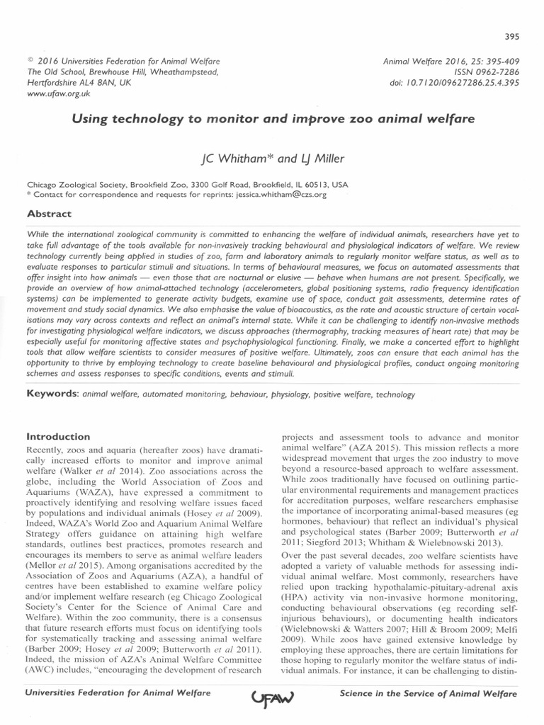 Using Technology To Monitor and Improve Zoo Animal Welfare - ASV | PDF