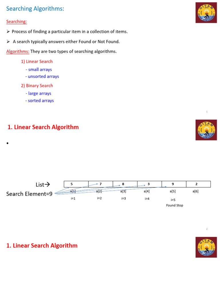 Search Algorithms: Linear & Binary Methods | PDF | Computer Science | Theoretical Computer Science