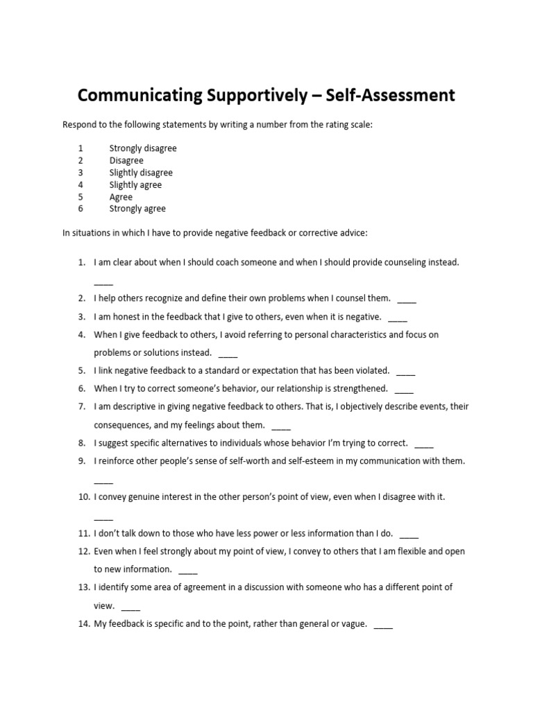 Communicating Supportively Self-Assessment | PDF | Self Esteem | Cognition