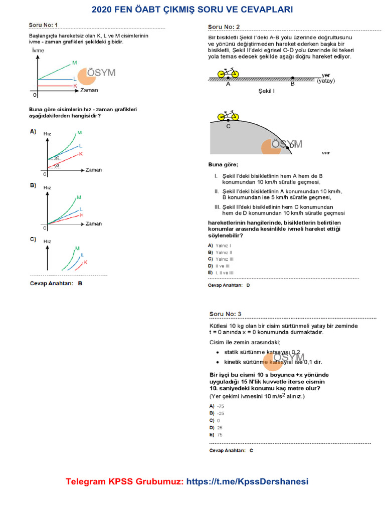2020 Fen Bilgisi Oabt Cikmis Sorulari | PDF