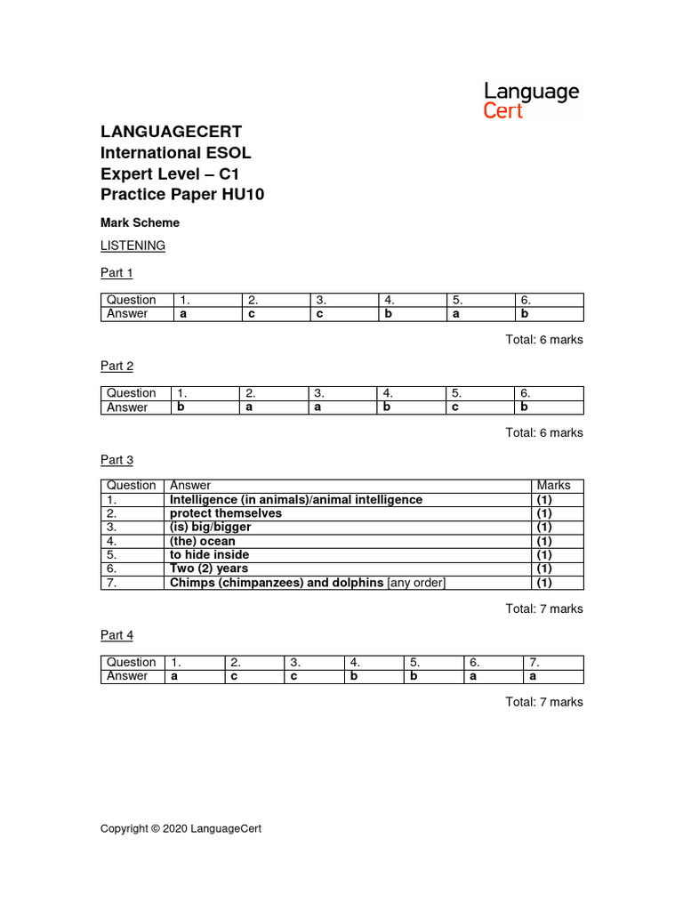 LanguageCert C1 Felsőfok - 10. Mintafeladat - Megoldókulcs | PDF ...