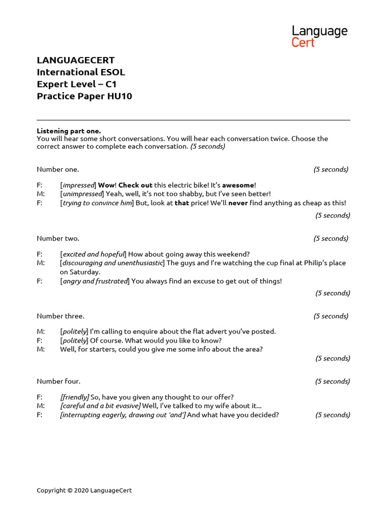 LanguageCert C1 Felsőfok - 10. Mintafeladat - Beszédértés Szövegkönyv ...