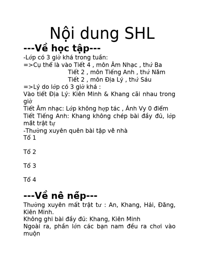 Nội dung SHL | PDF