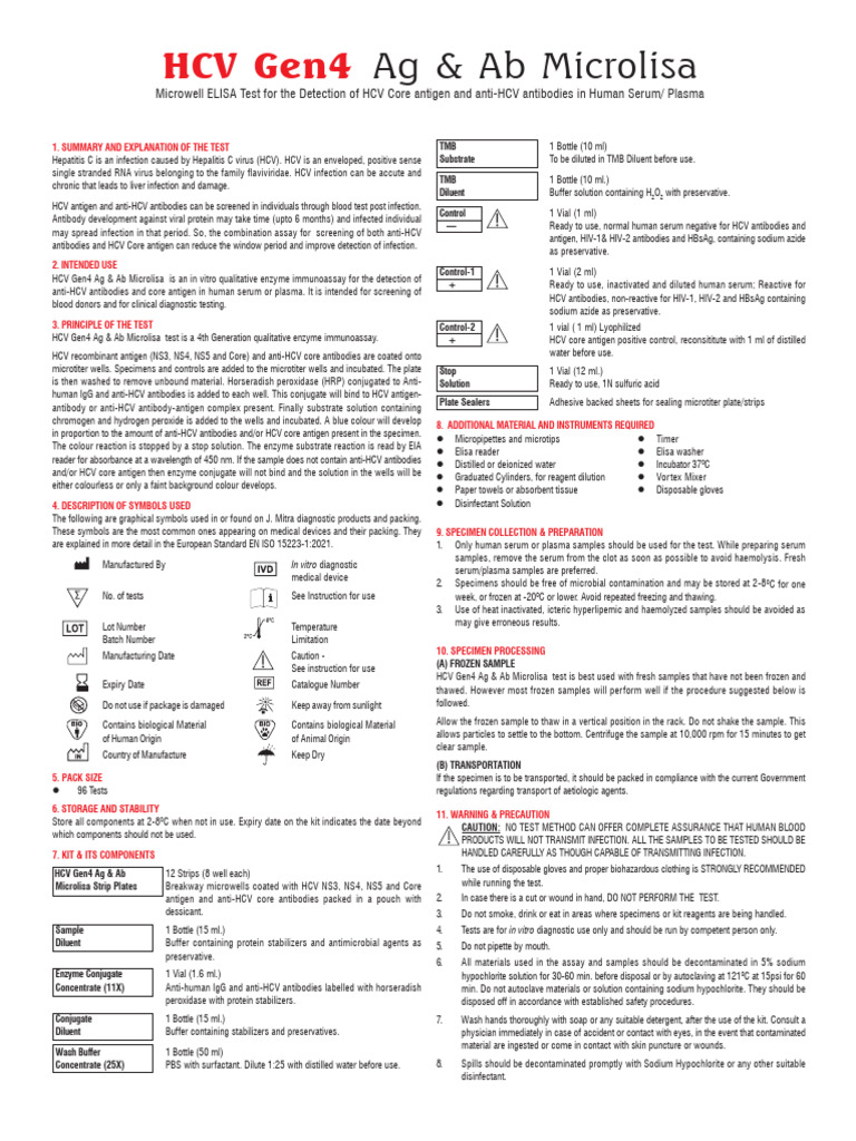 HCV Gen4 Ag & Ab Microlisa Test Guide | PDF | Elisa | Hepatitis C