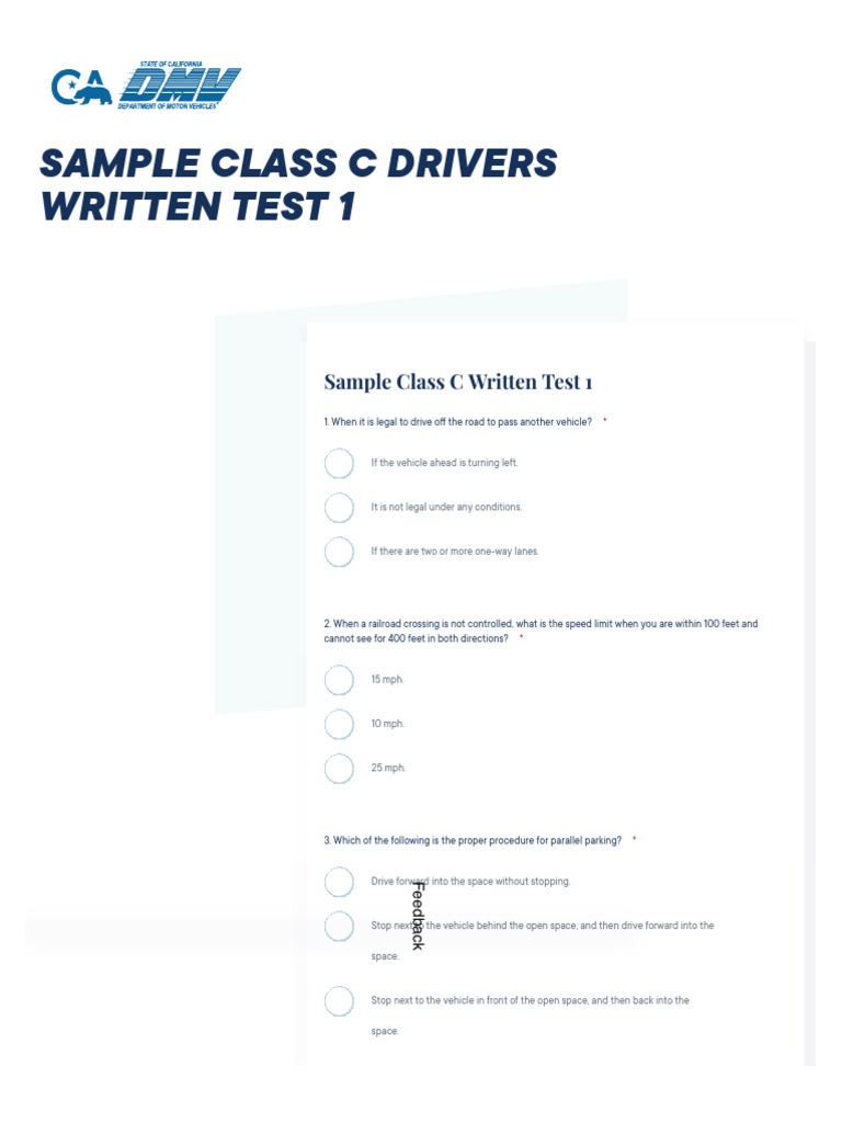 Sample Class C Drivers Written Test 1 - California DMV | PDF