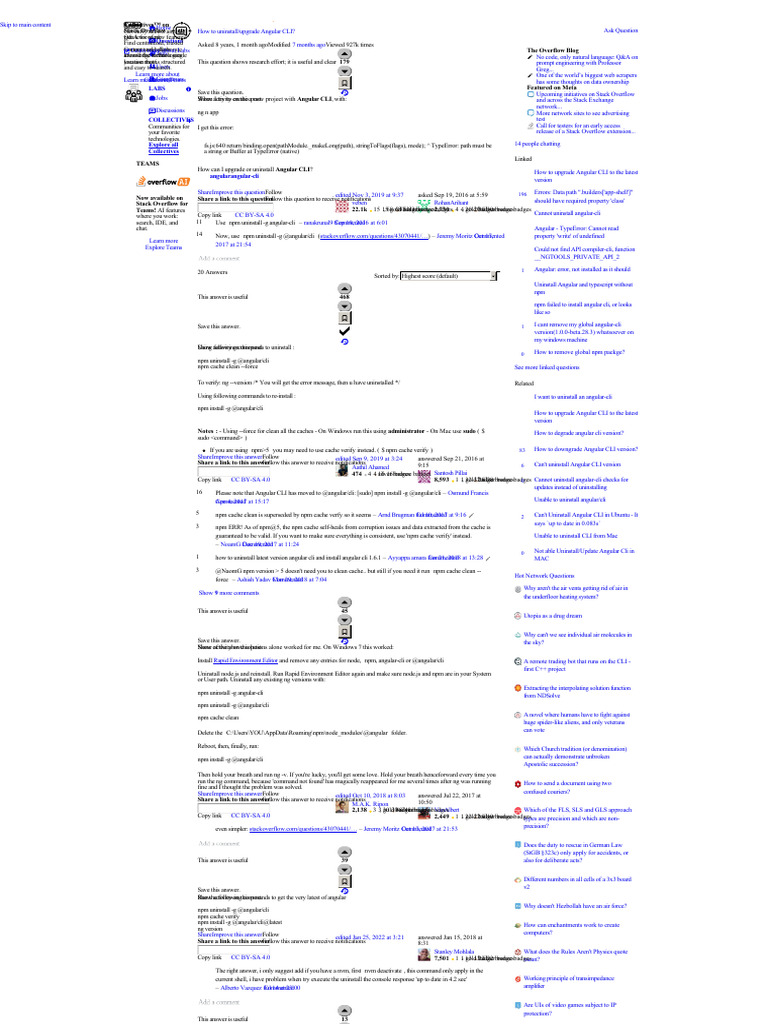 How To Uninstall Upgrade Angular Cli Stack Overflow Pdf Command Line Interface
