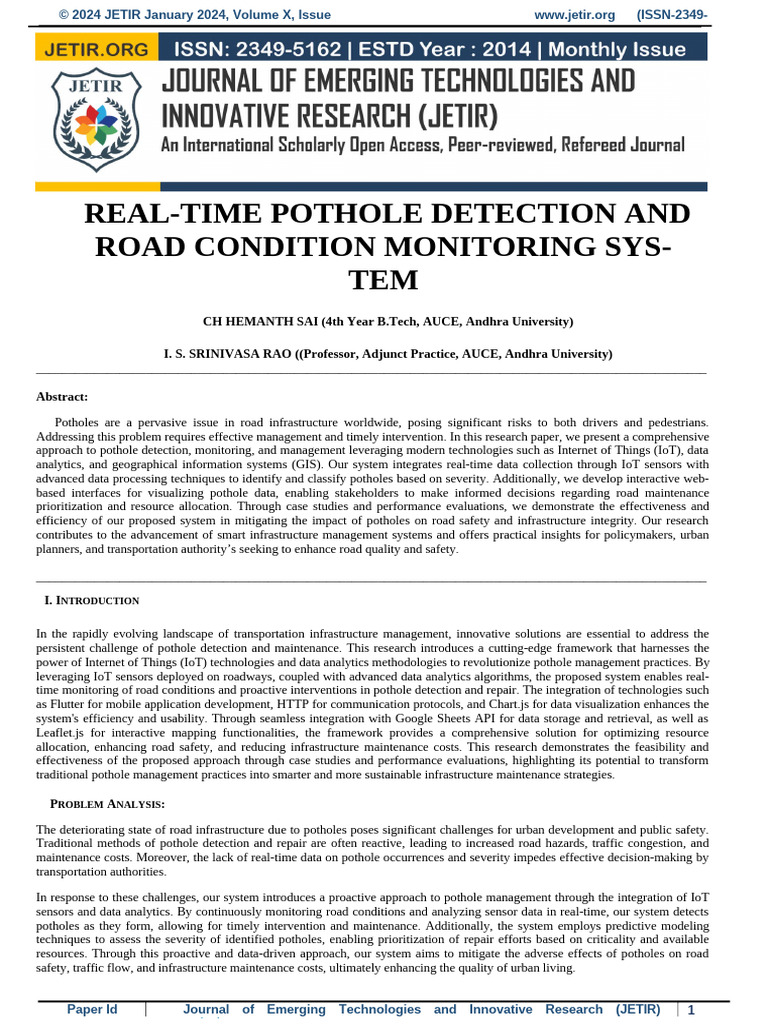 Real Time Pothole Detection And Road Condition Monitoring System